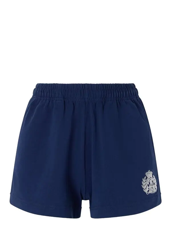 SPORTY & RICH Logo-embroidered Cotton-jersey Shorts - Navy