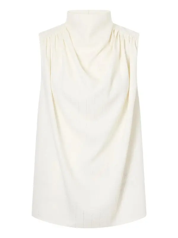 KALLMEYER Penny Sequined Ruched Striped Twill Top - Neutrals