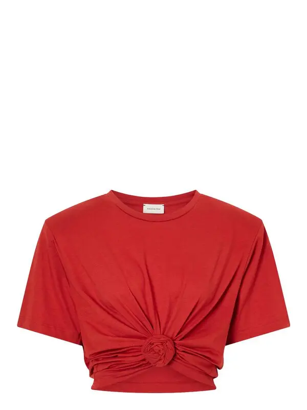 Magda Butrym Knotted Cropped Cotton-blend Jersey T-shirt - Red