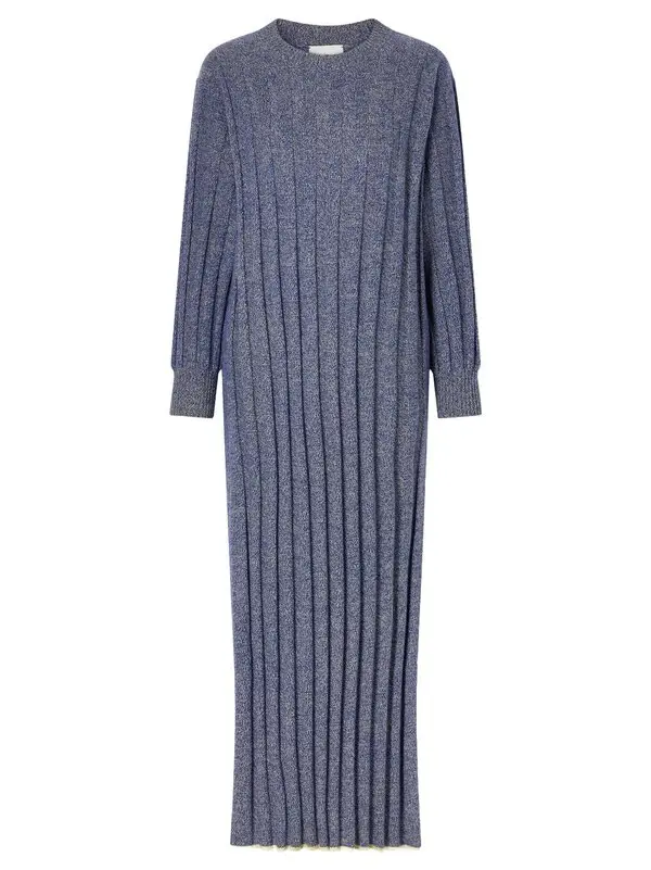 THE ELDER STATESMAN Ribbed Cashmere Maxi Dress - Blue
