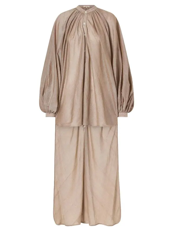MARRAKSHI LIFE Handwoven Cotton Balloon Sleeve Mini Dress With High-low Hem - Brown