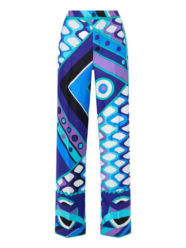 Emilio Pucci Printed Silk-twill Wide-leg Pants - Blue