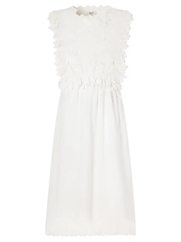 Sea Eleannora Lace-trimmed Cotton-voile Midi Dress - White