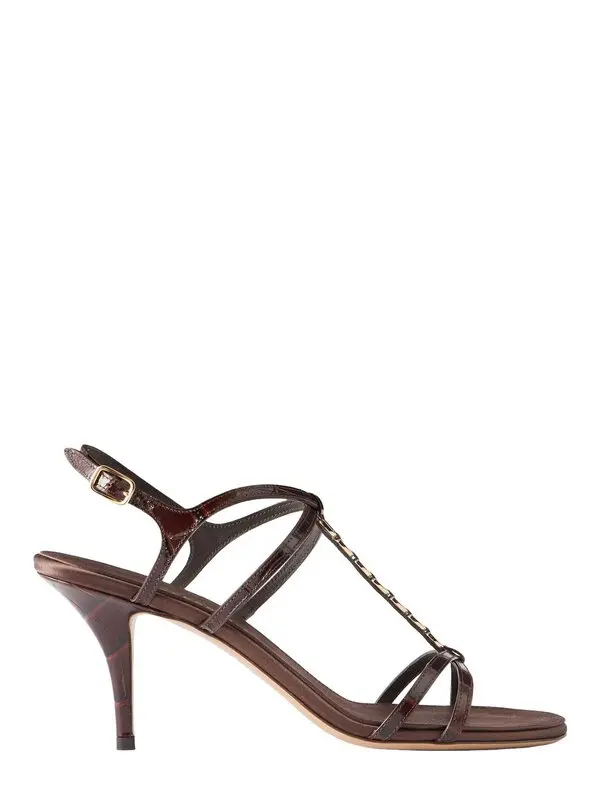 FERRAGAMO Tiane 70 Embellished Croc-effect Leather Sandals - Brown