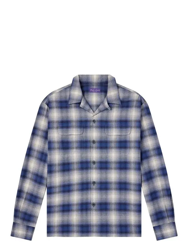 Ralph Lauren Purple Label Checked Cotton And Cashmere-blend Shirt - Blue
