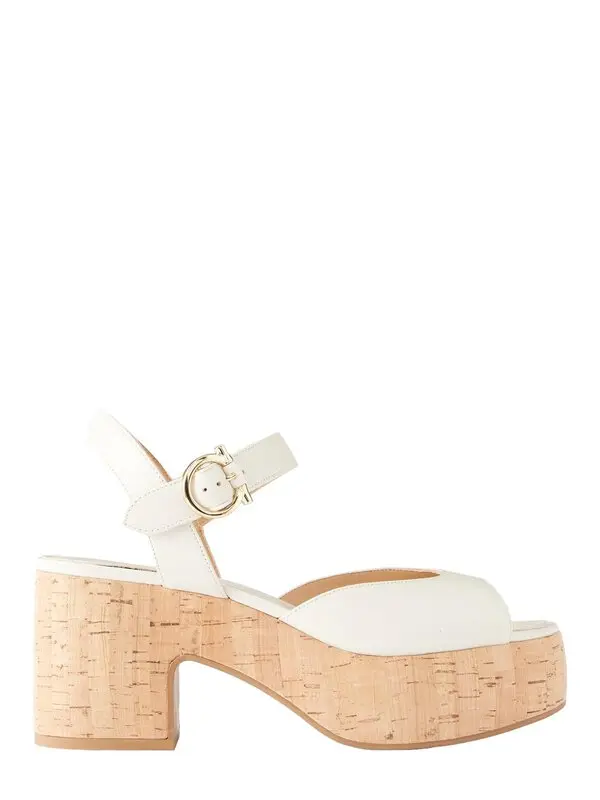 FERRAGAMO Nerea 90 Leather Platform Sandals - Neutrals
