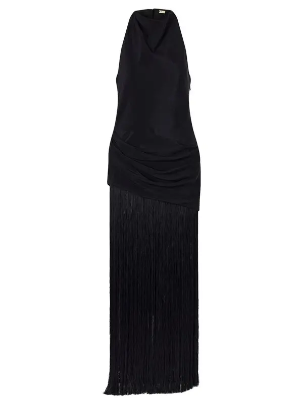 Cult Gaia Noosha Fringed Silk Halterneck Maxi Dress - Black