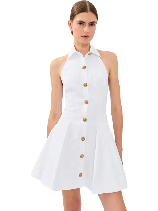 Balmain Buttoned Poplin Mini Dress - Blanc Optique