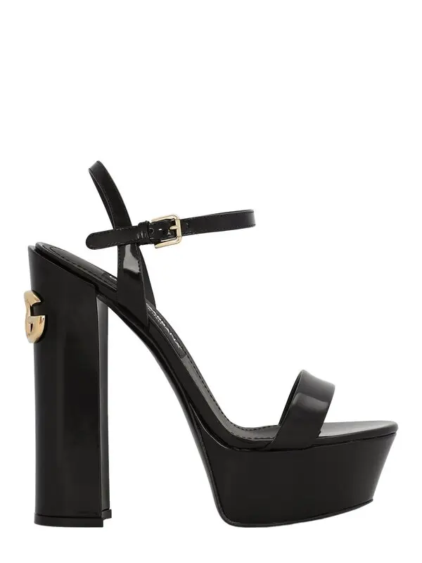 Dolce & Gabbana Polished Calfskin Platform Sandals With Dg Embellishment - Black