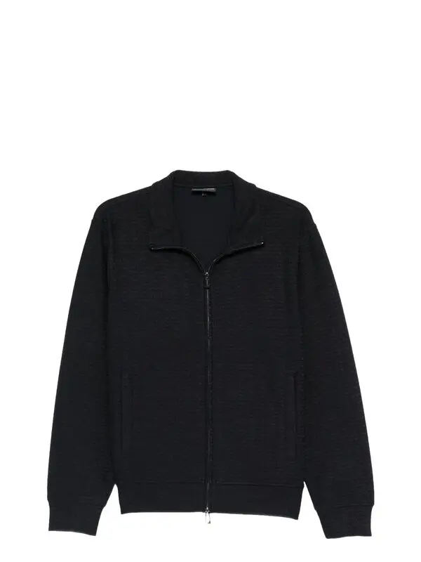 Emporio Armani Cotton Blend Zipped Sweatshirt With Textured Finish - Blue
