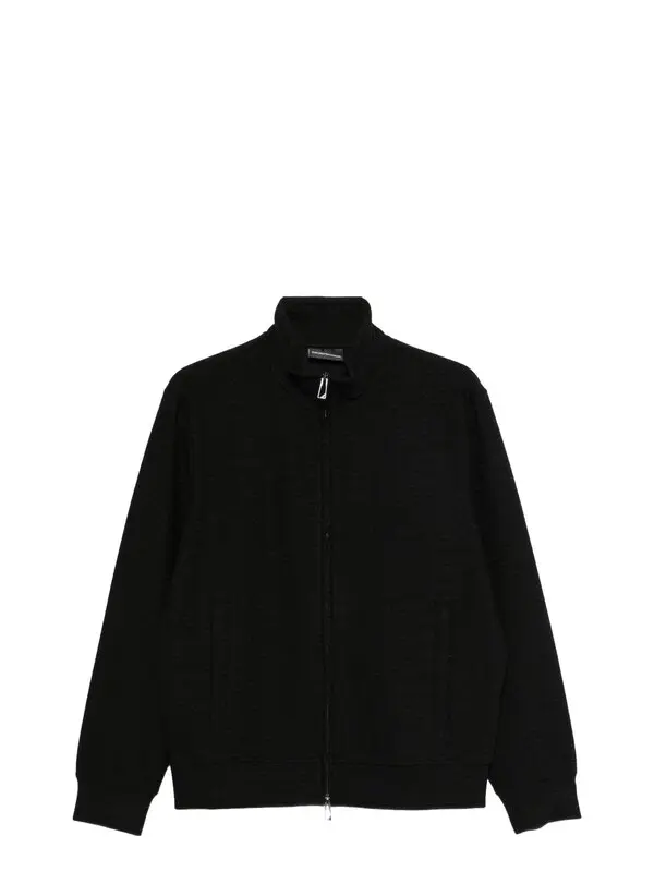 Emporio Armani Allover Logo Textured Full-zip Sweatshirt - Black