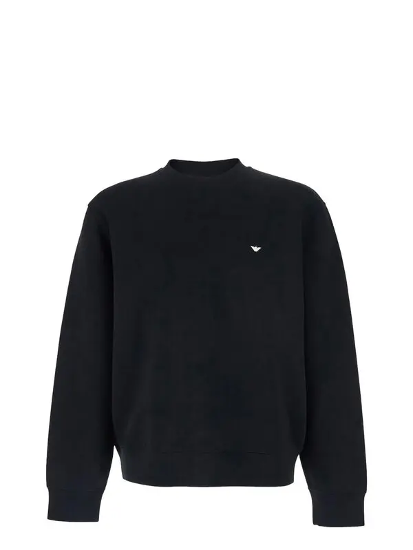 Emporio Armani Cotton Crewneck Sweatshirt With Logo Embroidery - Black