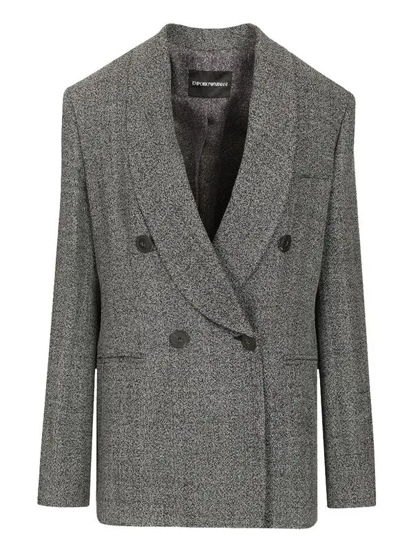 Emporio Armani Double-breasted Notched Lapel Blazer - Black