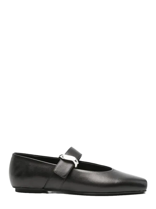 Emporio Armani Leather Ballet Flats With Buckle Detail - Black