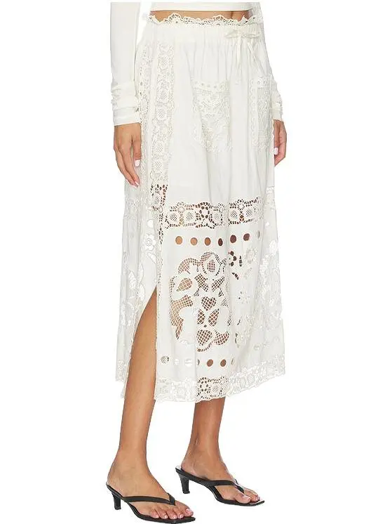 Sea Gardener Embroidered Midi Skirt - Cream