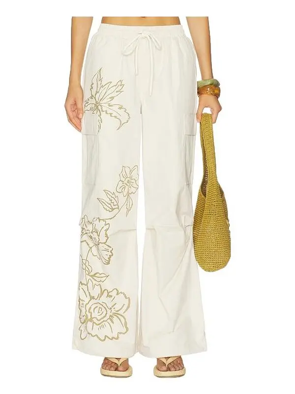 JULIET JOHNSTONE Cotton Parachute Pants With Floral Graphic - Cream
