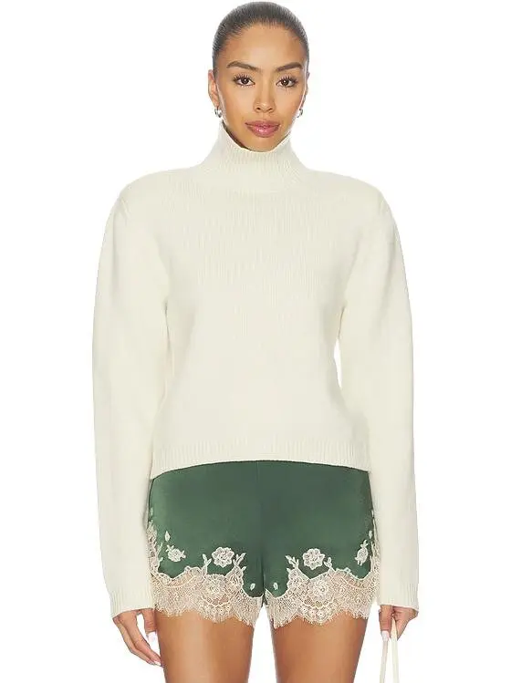 RÓHE Statement Shoulder Cropped Turtleneck Sweater - Cream