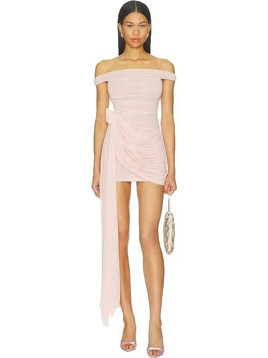 MAYGEL CORONEL Off-the-shoulder Ruched Mini Dress - Quartz