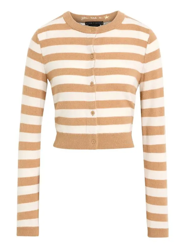Alice + Olivia Cropped Striped Cardigan - Camel