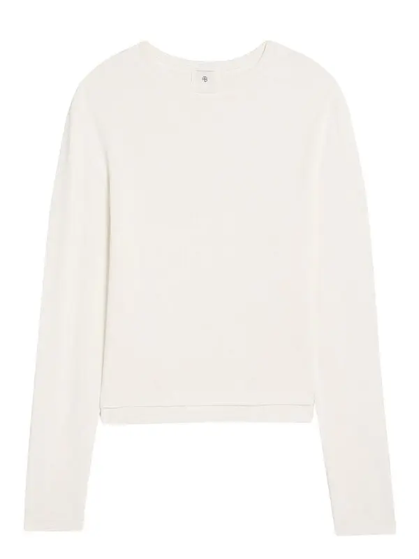 ANINE BING Stretch-knit" Long Sleeve Pullover - Ivory