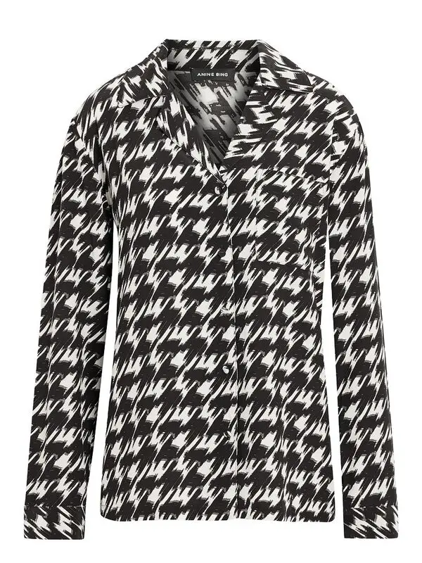 ANINE BING Aiden Houndstooth Crepe Shirt - Black
