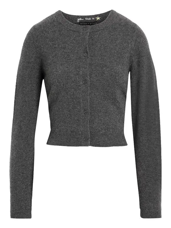 Alice + Olivia Cropped Cashmere-blend Cardigan With Ribbed Trims - Anthracite