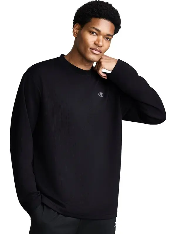 Champion Sport Long Sleeve Crewneck, C Logo - Black