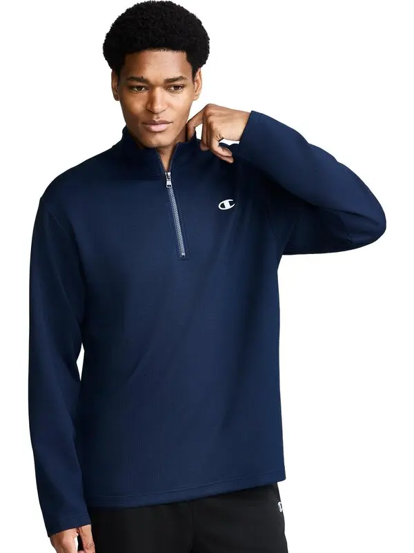 Champion Sport Long Sleeve Quarter Zip Mock Neck Top With C Logo - Deep Navy