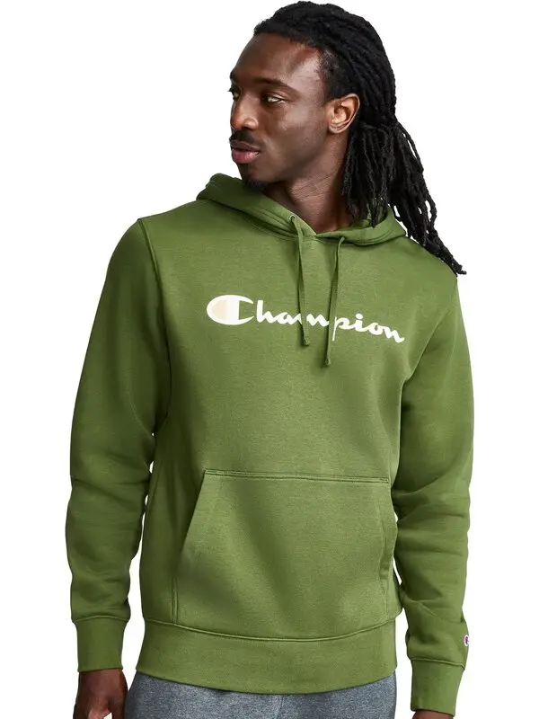 Champion Powerblend Hoodie With Full Script Logo - Chive