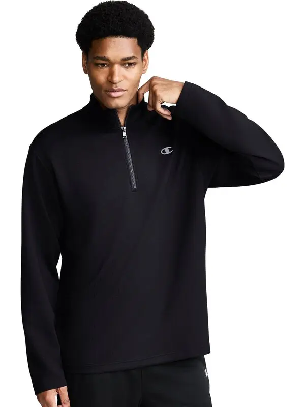 Champion Sport Long Sleeve 1/4 Zip Mockneck, C Logo - Black
