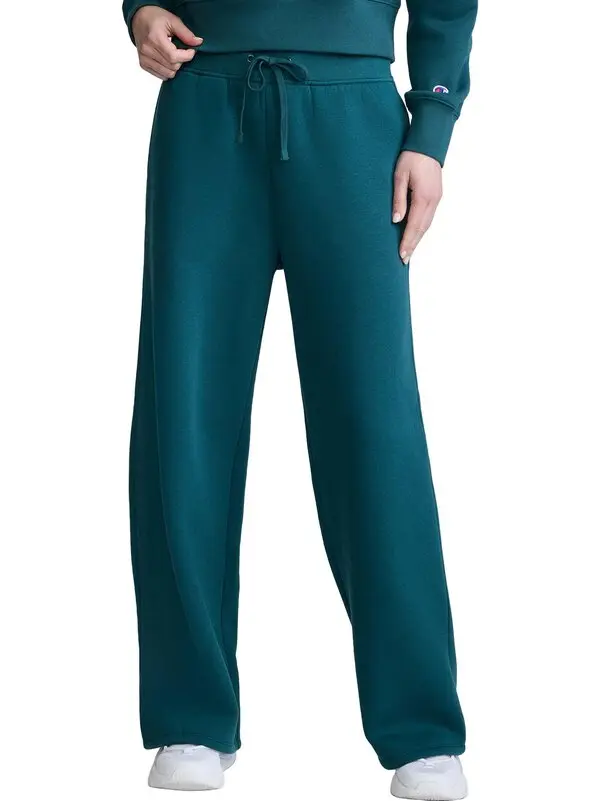 Champion Wide Leg Fleece Sweatpants With Embroidered Logo - Deep Teal