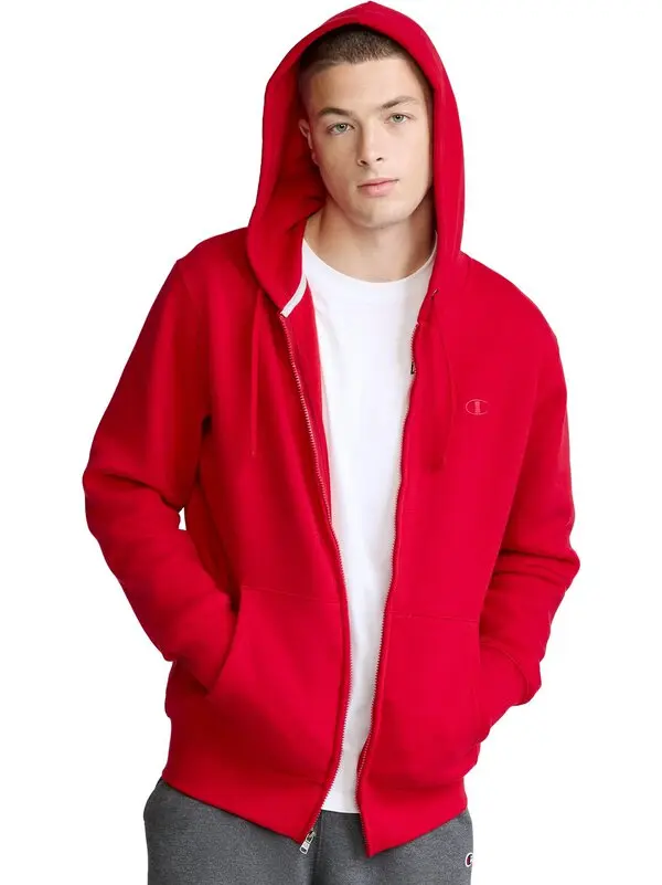 Champion Powerblend Full-zip Hoodie, C Logo - Tango Red