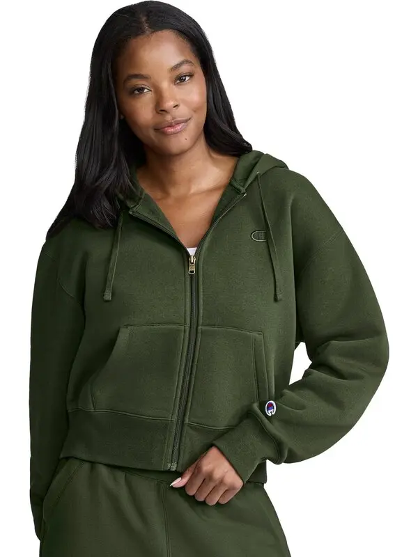 Champion Cropped Zip-up Hoodie - Chive