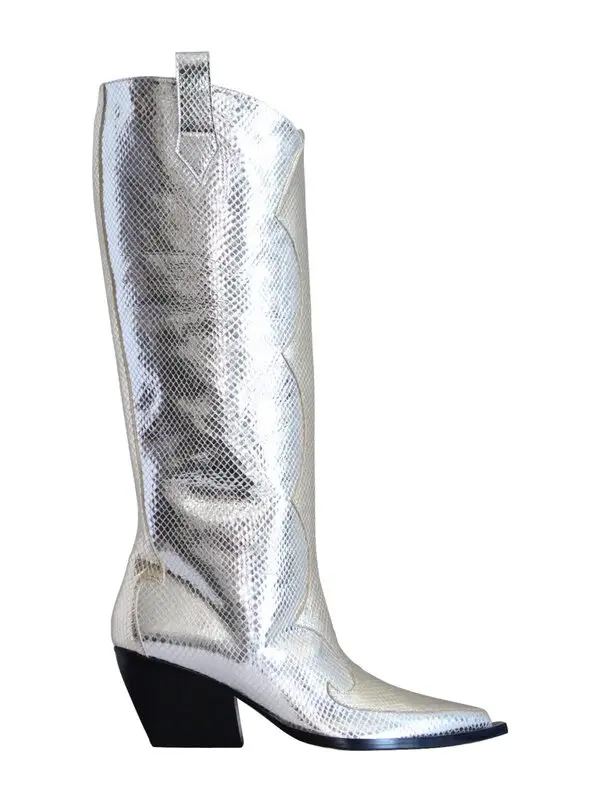TERRY DE HAVILLAND Jessie Metallic Leather Cowboy Boots - Silver/gold