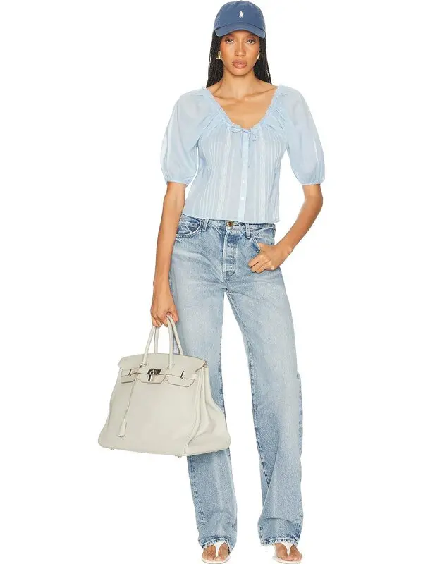 HELSA Voile Peasant Blouse - Light Blue