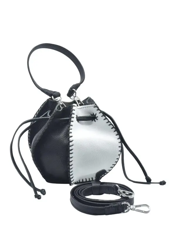 Carlos Falchi Leather Bucket Pouch Bag - Black