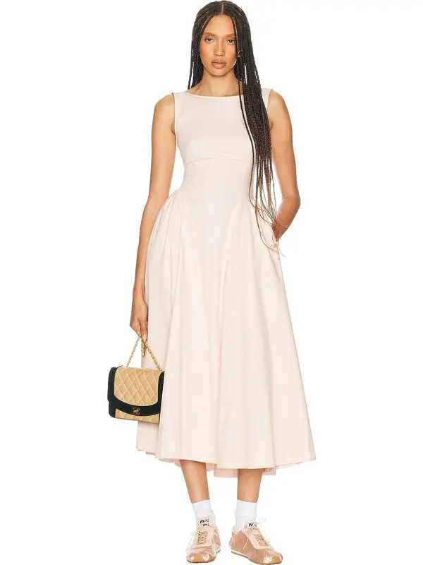 HELSA Stretch Cotton Sateen Midi Dress - Dusty Pink