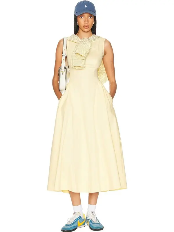 HELSA Stretch Cotton Sateen Midi Dress - Lemontini