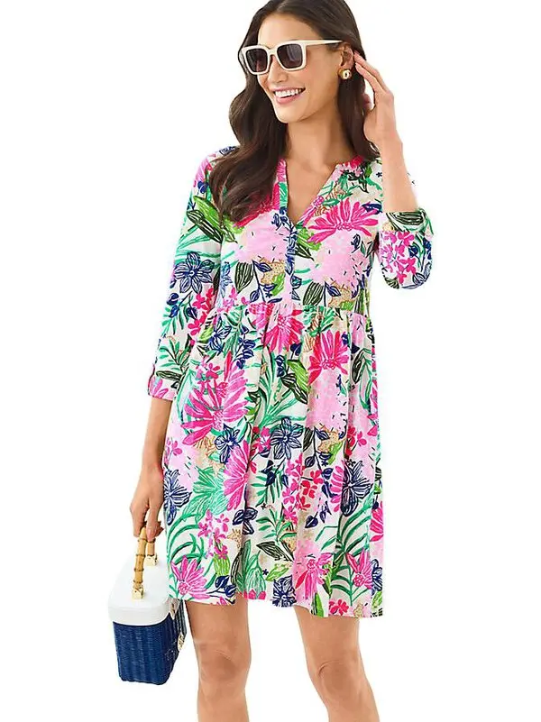 Lilly Pulitzer® Loran Swing Dress With Notch Neckline And 3/4 Sleeves - Multi Endless Summers