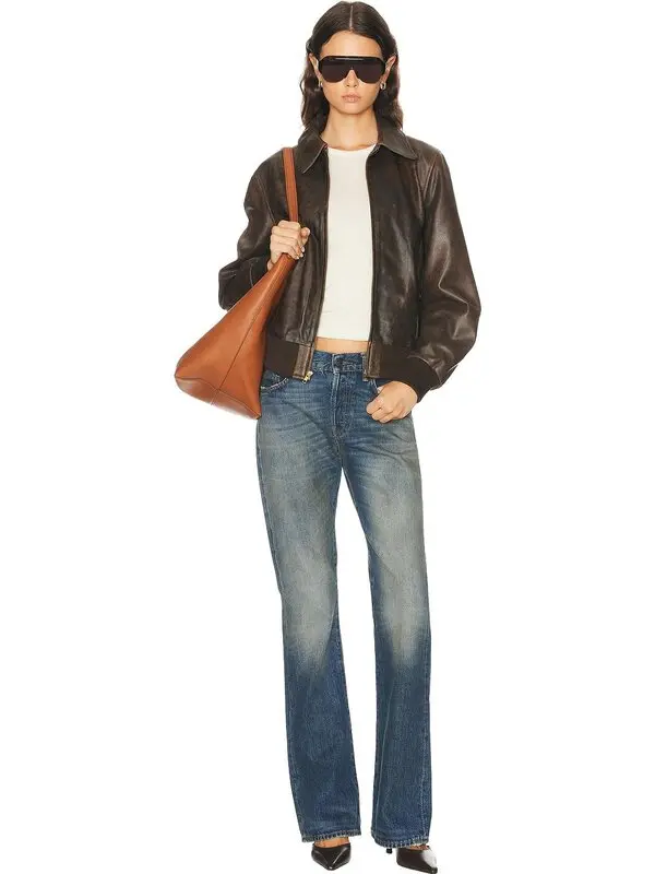 R13 Boyfriend Leather Bomber Jacket - Brown