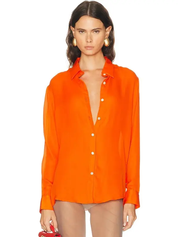 Sprwmn Silk Button Up Shirt - Orange