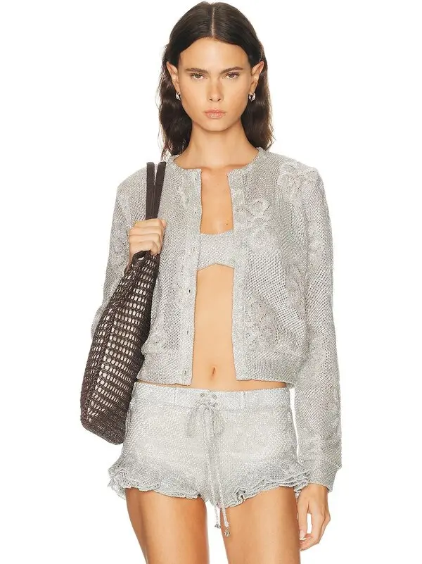 SIEDRES Metallic Knit Cardigan - Silver