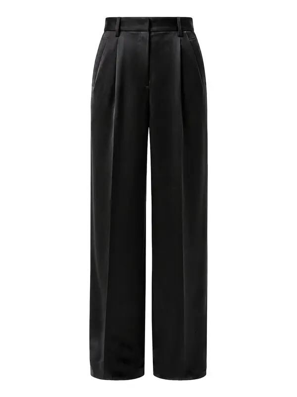 Dries Van Noten Satin Pleated Straight-leg Trousers - Black
