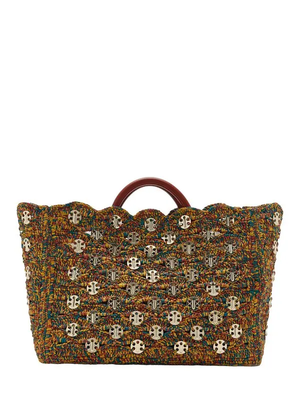 Rabanne Embellished Raffia Tote Bag - Brown