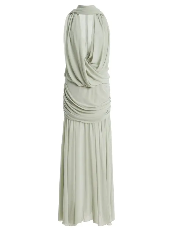 DE LA VALI Draped Halterneck Maxi Dress - Green