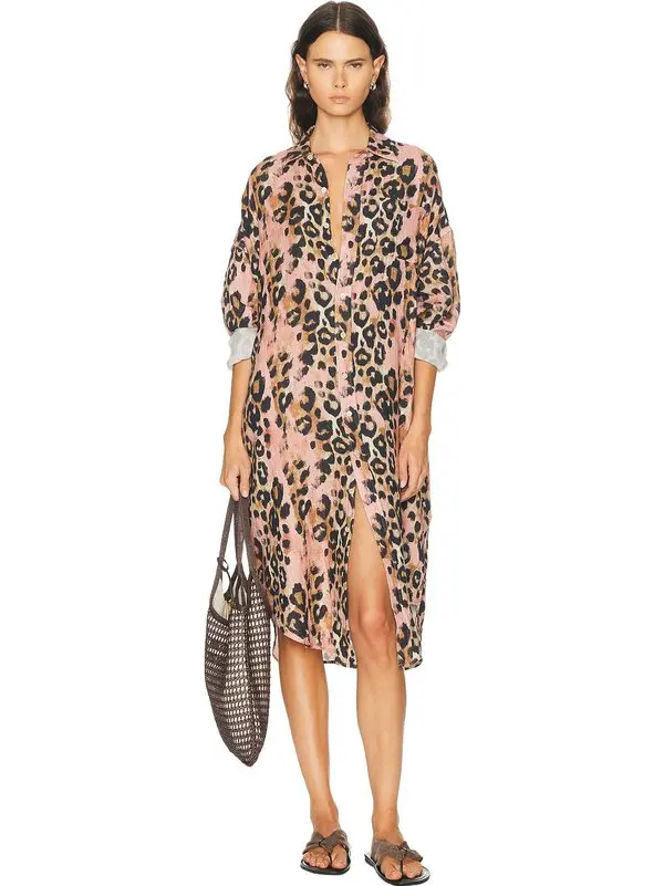 R13 Jumbo Shirt Dress In Print - Pink Leopard