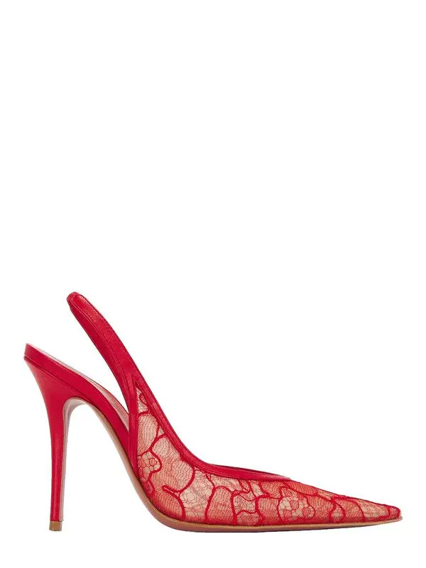 Amina Muaddi Lace Slingback Pumps - Red