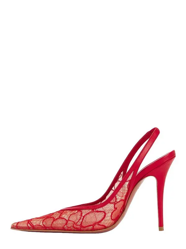 Amina Muaddi Lace Slingback Pumps - Red