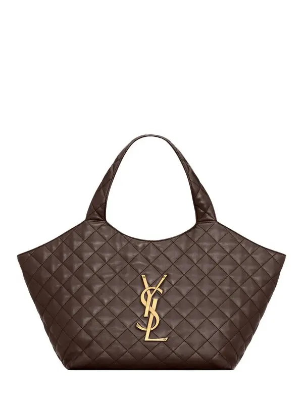 Saint Laurent Medium Icare Quilted Lambskin Tote Bag - Brown