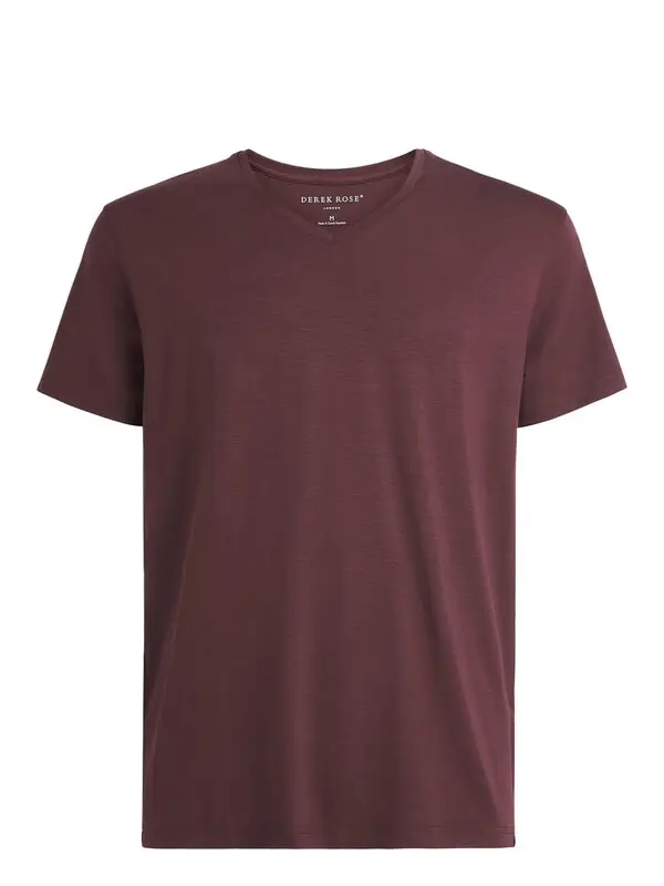 Derek Rose Basel V-neck Lounge T-shirt - Brown